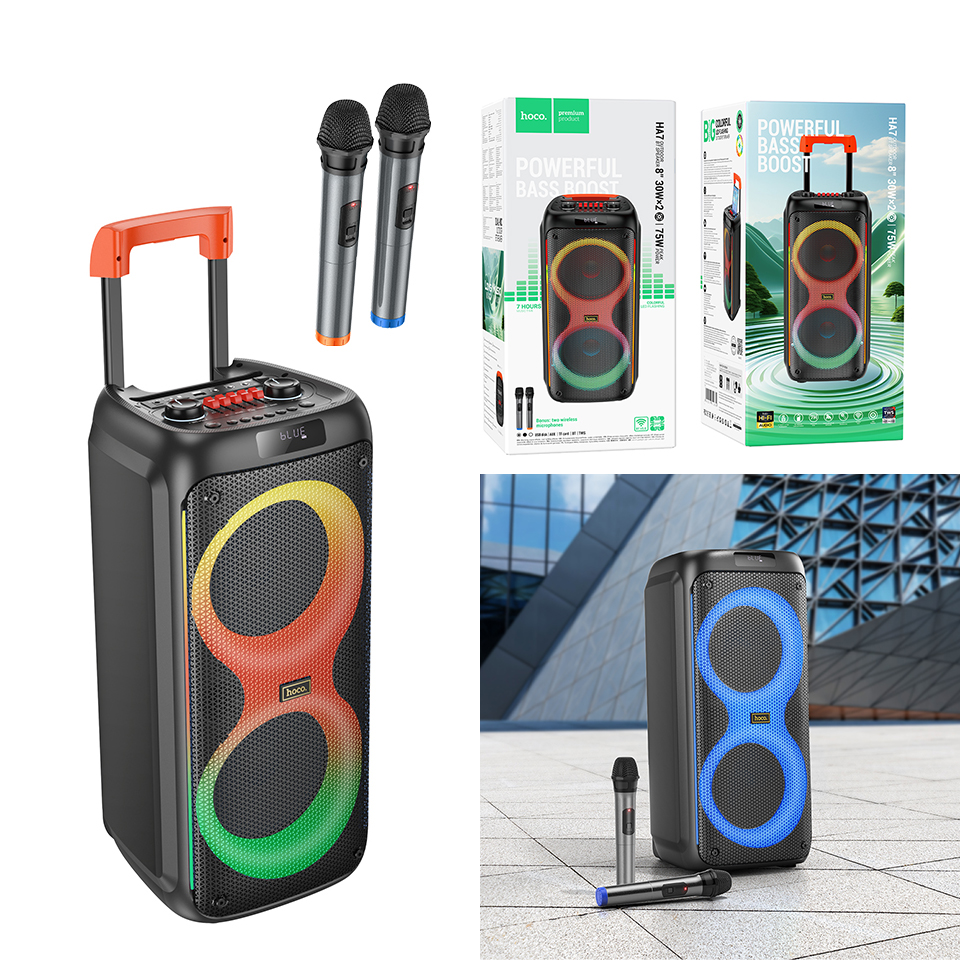 Speaker Bluetooth Hoco HA7 (2 Wireless Mics) 9937 - VTENH - Shop Easy