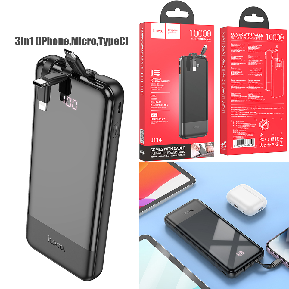 Power Bank Hoco J114 10000mAh 3in1 (iPhone, Micro, Type-C) 9491 - VTENH